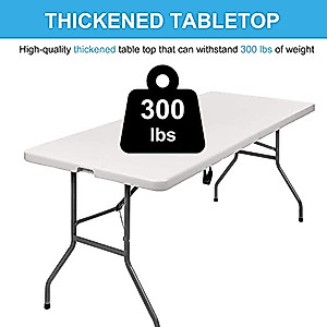 Fenbeli Folding Tables 6ft Plastic Foldable Table Heavy Duty Lightweight Folding Table Fold in Half with Handle for Outdoor & Indoor Party Dining Camping Wedding BBQ Catering