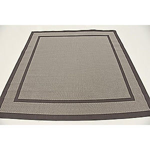 Unique Loom Outdoor Border Collection Area Rug - Border (6' 1" Square, Gray/ Silver)