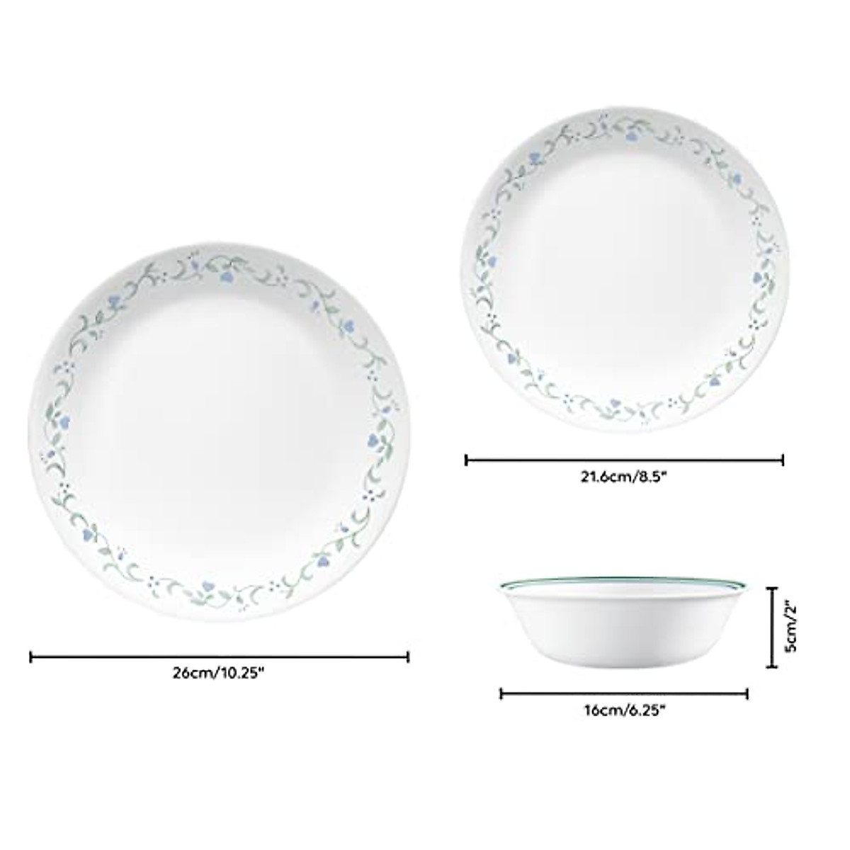 Corelle Vitrelle 4-Pieces 10.25" Glass Dinner Plates, Chip & Crack Resistant Glass Dinnerware Set Plates, Country Cottage