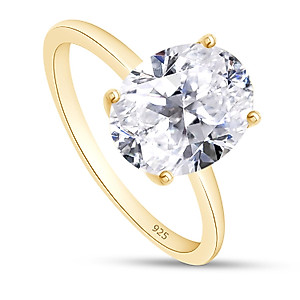 SAVEARTH DIAMONDS 2.75CT 925 Sterling Silver 14K Yellow Gold Plated Engagement Rings 8X10MM Oval Cut Solitaire Lab Created Moissanite Wedding Promise Rings for Her Wedding Bands for Women-7.5