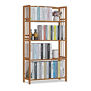MoNiBloom Bamboo 4-Tier Bookshelf Adjustable Free-Standing Adjustable Storage Shelf Bookcase Plant Flower Stand for Living Room Kitchen Garden, Natural