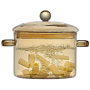 Glass Pots for Cooking, 1.5L/50 Oz High Borosilicate Glass Simmer Pot with Lid, Durable Heat-Resistant Stovetop Safe Clear Pots for Pasta, Soup, Milk, Tea, Salad Amber Glass Pot With Lid Glass Cookin