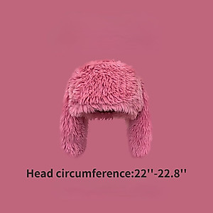 Plush Hat for Women Fuzzy Cute Beanie Solid Color Rabbit Bunny Ears Hat Y2K Winter Cold Weather Christmas Halloween (White)