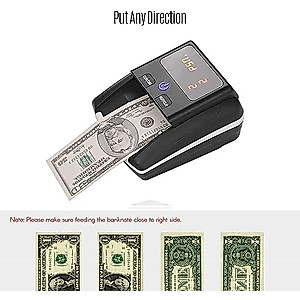 SPUZZO Banknote Bill Detector Denomination Value Counter Detection with Battery Counterfeit Fake Money Currency Cash Checker Tester Machine for USD Euro
