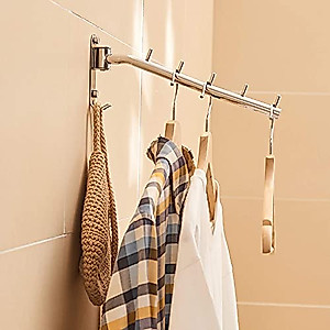 Danpoo Folding Clothes Hanger Rack, Stainless Steel Swing Arm Hook Holder, Clothing Hanging System Drying Closet Storage Organizer Wall Mount Chrome (Silver)