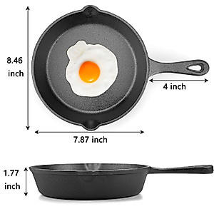 Lawei Cast Iron Skillets -8 Inch Non-Stick Pre-Seasoned Skillet Frying Pan for Kitchen Cooking Eggs, Meat, Pancake, Indoor and Outdoor Use, Oven, Grill, Stovetop, Induction Safe