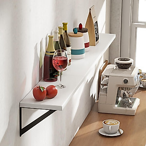 White Floating Shelves Set of 3 with Black Bracket, Wooden Wall Book Shelves, Wall Mounted Bathroom Shelves, Modern Storage Shelf Bathroom Organizer, Living Room, Kitchen, Office (16.5 inches Long)