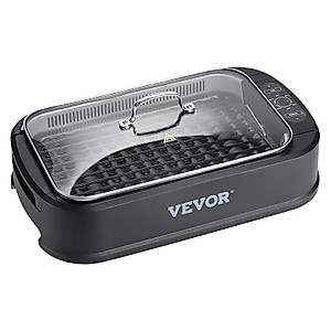VEVOR Smokeless Indoor Grill, 110 sq.in 1500W Electric BBQ Grill with Non-Stick Surface, Adjustable Temperature, Turbo Smoke Extractor, Detachable Dishwasher-safe Smokeless Grill for Party Camping