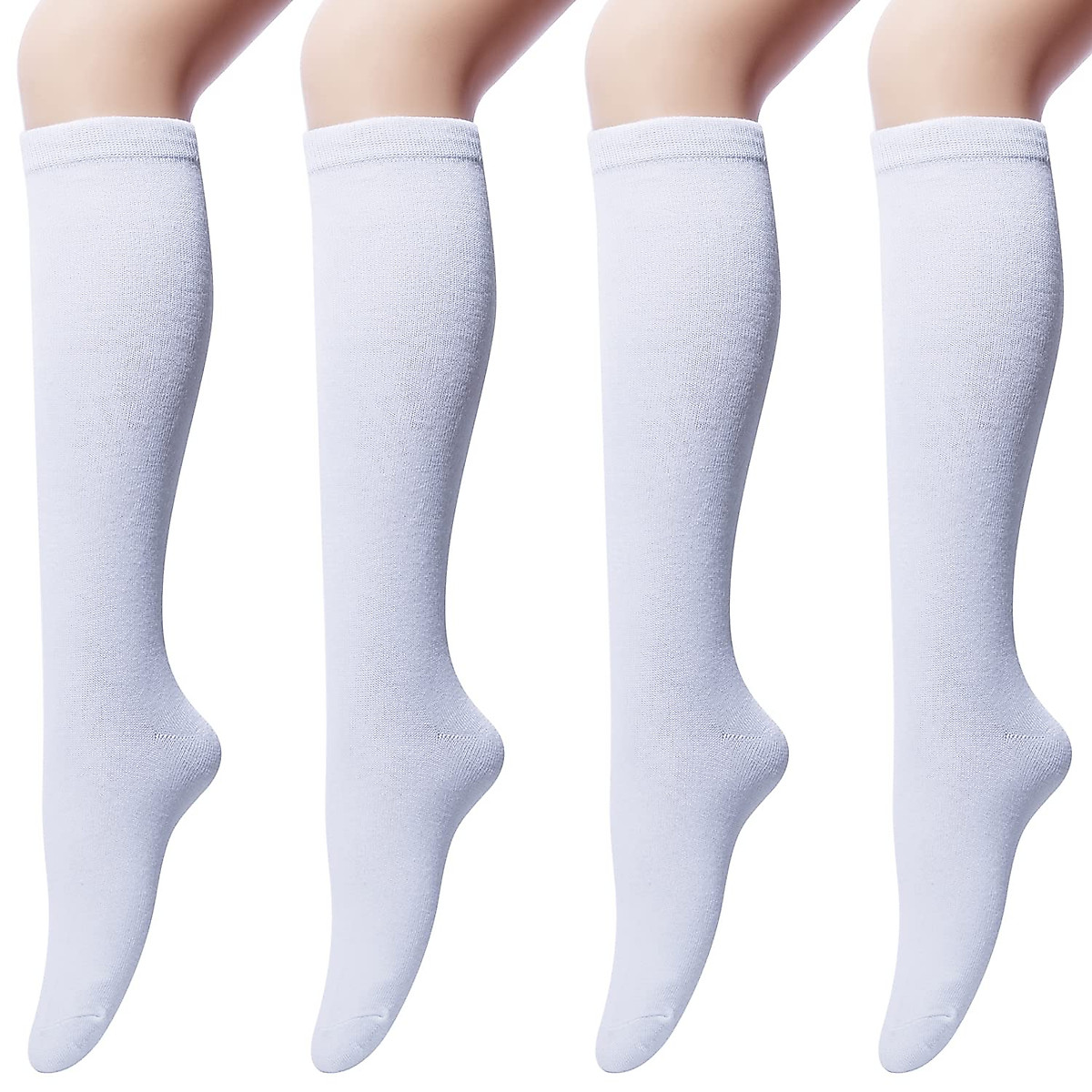 Senker Fashion Women's 4 Pairs Knee High Cotton Solid Knit Socks, White(4 Pairs)
