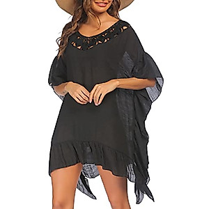 Ekouaer Swimsuit Cover Ups Women Bat Sleeve Bikini Beachwear Top Loose Beach Cover Up(M,Black)