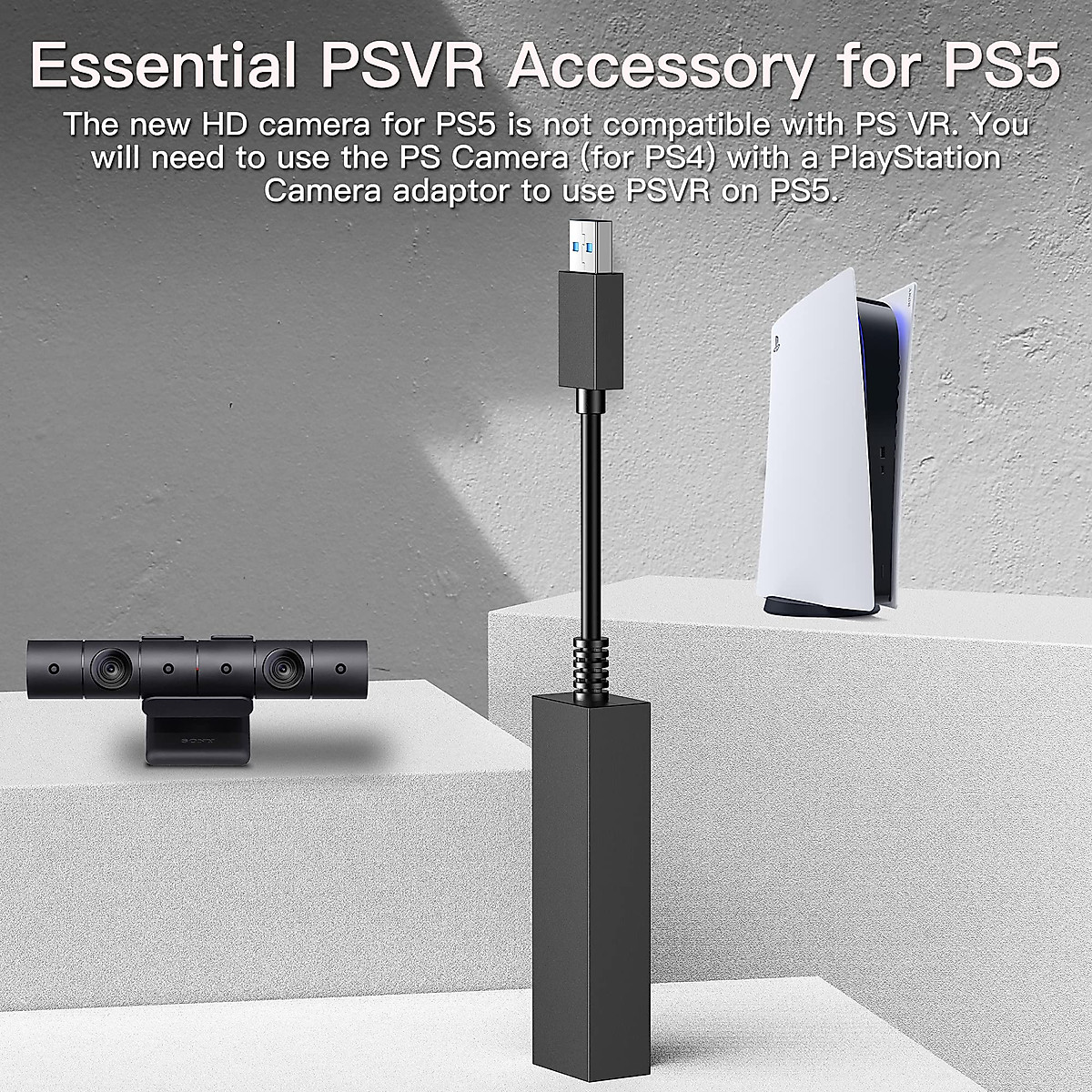 MOSAHOLL PlayStation 4 Camera Adapter for PS5 Console, for Using PlayStation VR on PlayStation 5, PS4 PSVR Converter Cable Accessories