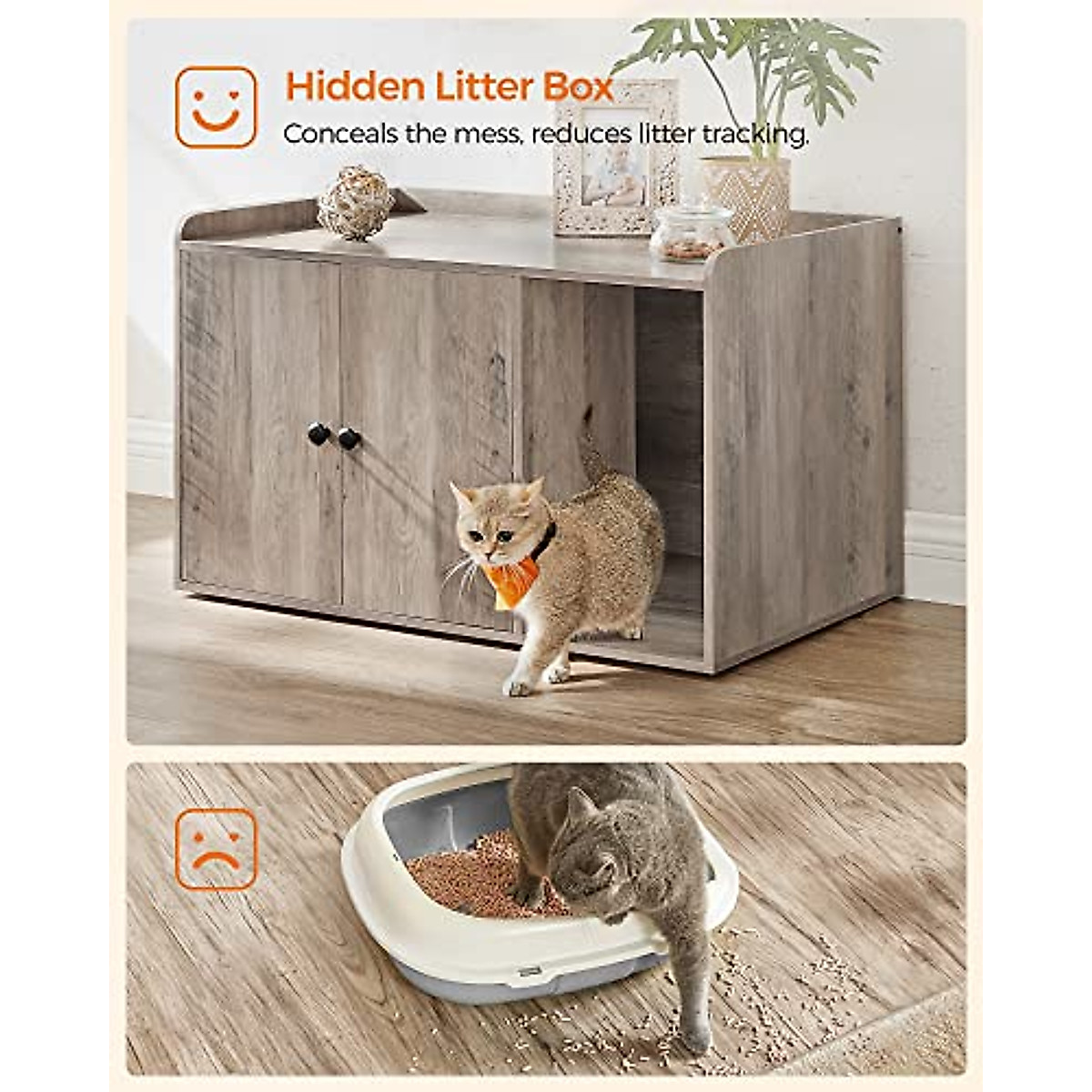 Feandrea Litter Box Enclosure, Cat Litter Box Furniture Hidden, with Front Entry, Modern Cat House for Indoor Cat, Kitty, Side End Table, 32.4 x 20.9 x 19.7 Inches, Greige UPCL001G01