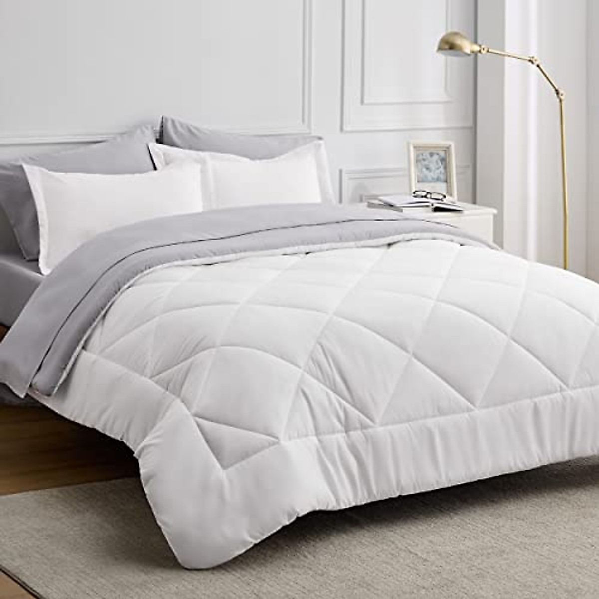 Bedsure White California King Comforter Set - 7 Pieces Reversible Bed Set Bed in a Bag California King with Comforters, Sheets, Pillowcases & Shams, California King Bedding Sets
