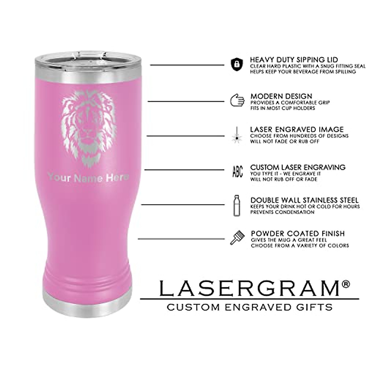 LaserGram 14oz Vacuum Insulated Pilsner Mug, MA Medical Assistant, Personalized Engraving Included (Light Purple)
