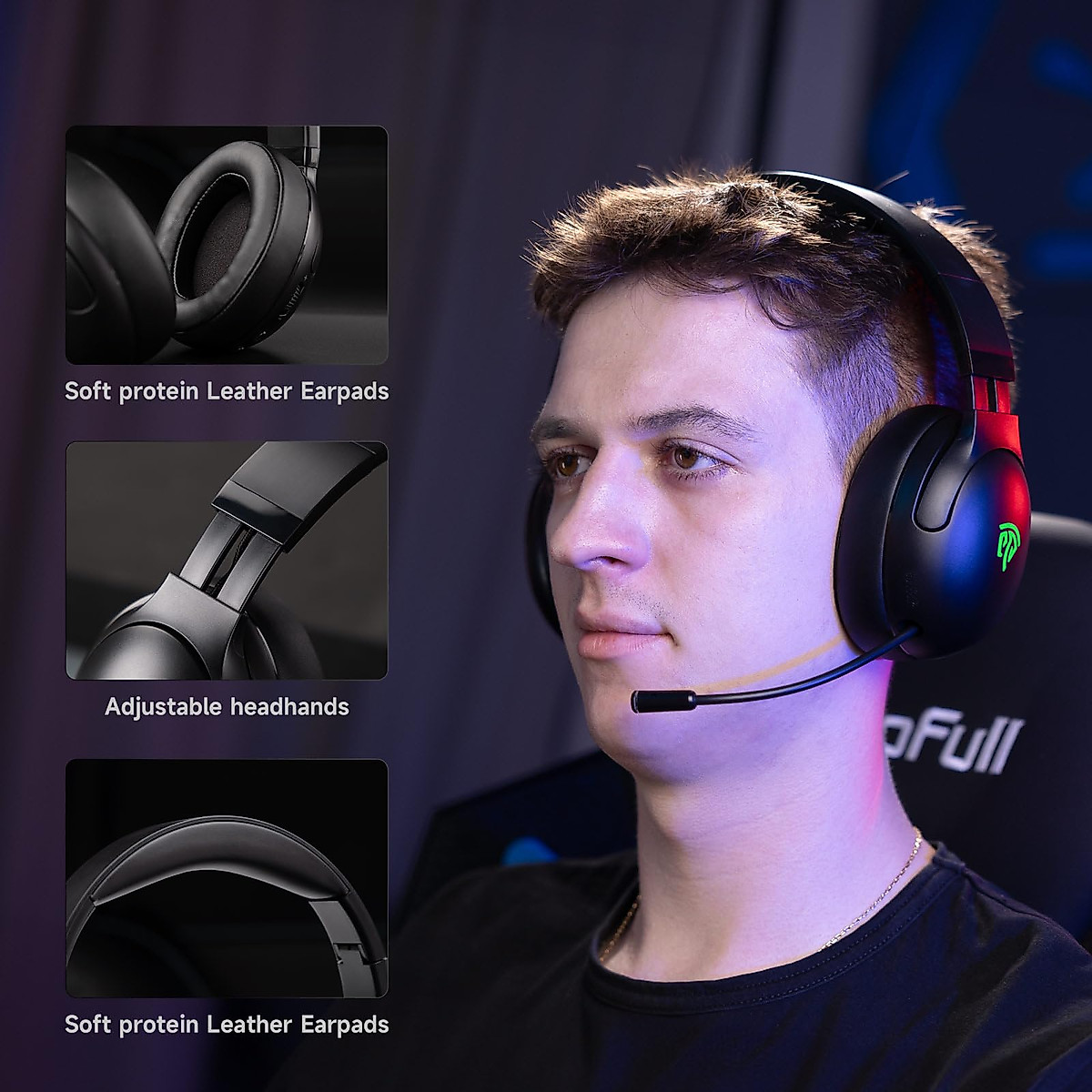 EasySMX Gaming Headphone, Wireless Gaming Headset with Microphone for PS5/PS4/Switch, 2.4GHz and Bluetooth 5.3 Gaming Headset with Microphone for Smart Phone, Laptop, Computer, Steamdeck