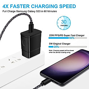 USB C Samsung Fast Charger, 25W PD Type C Super Fast Charging Block for Samsung Galaxy S23 S22 S21 FE S20 A04s A03s A14 A53 A13 Z Fold 4,Pixel 7/7 Pro/6a, 6Ft Android Charger Cable USB C to USB C Cord