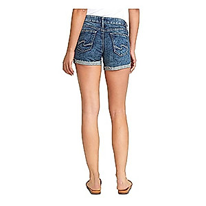 Silver Jeans Co. Women's Suki Mid Rise Short, Distressed Dark Indigo, 28