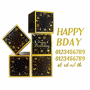 UNIIDECO Birthday Letter Boxes for Party, Black and Gold Birthday Decorations with Number and Letters for 1st 2nd 16th 21th 30th 40th 50th 60th 70th 80th 90th 100th Birthday Decor