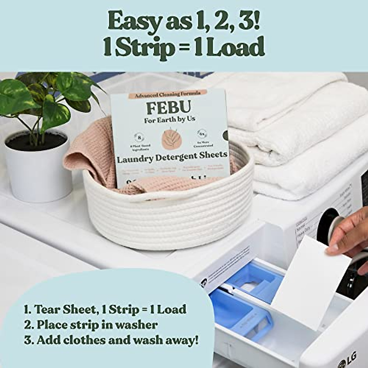 FEBU Eco Friendly Laundry Detergent Sheets | 96 Loads, Fragrance Free | 6x More Cleaning Power With Only 8 Plant-Based Ingredients | Hypoallergenic Laundry Sheets | Zero Waste Laundry Soap Sheets