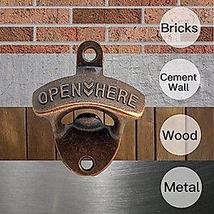 ZBAwvini 4 Pcs Bottle Opener Wall Mounted, Red Bronze Antique Metal Beer Bottle Top Openers for Bars, Outdoor, Rustic, Cabinet, with Screws