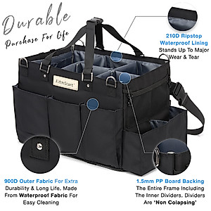 FifthStart Wearable Cleaning Caddy, A Cleaning Supplies Organizer With 4 Corner Shoulder Strap & Removable Waist Strap. Professional Cleaning Caddy Organizer With Handle: (Black, X-Large)