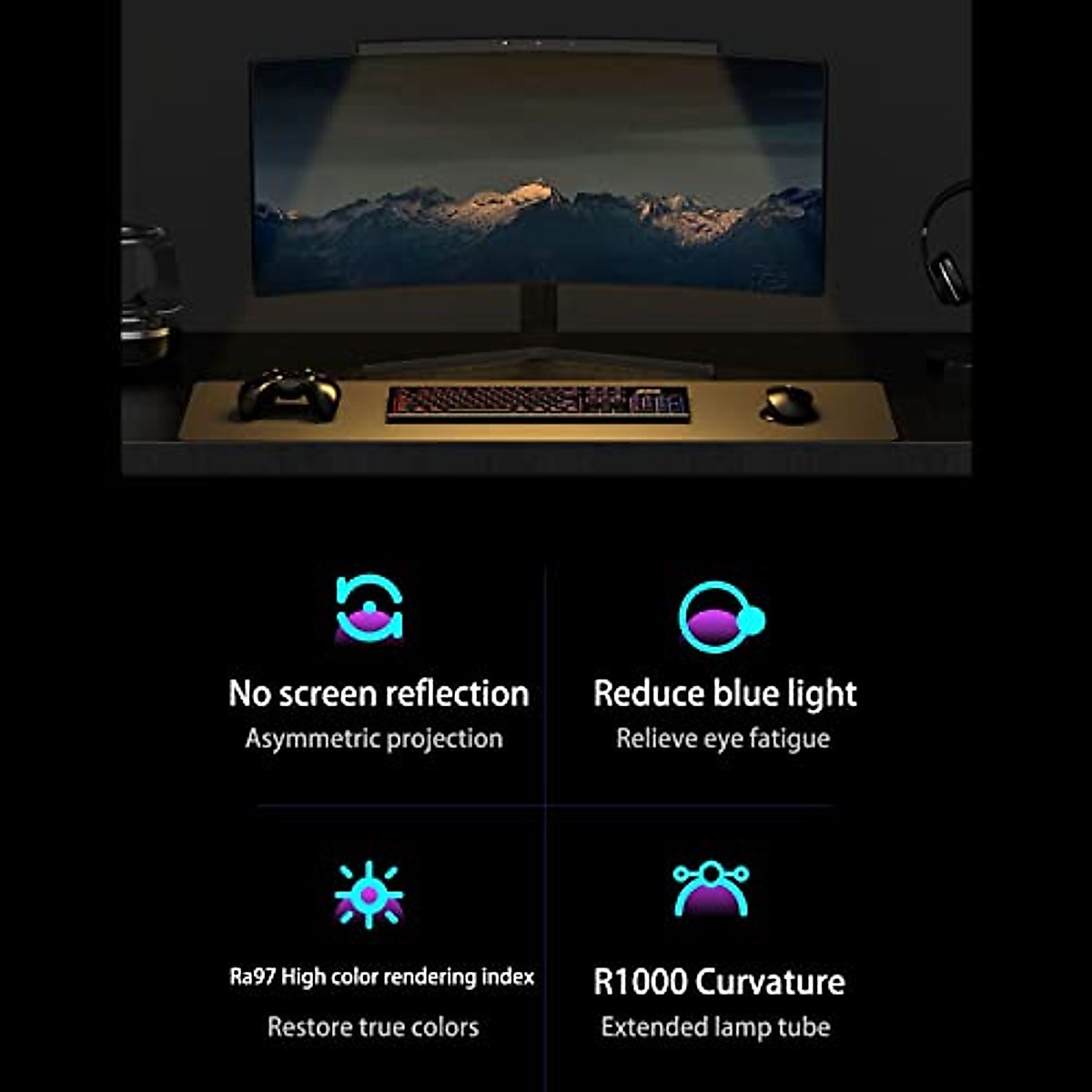 LYMAX Curved Monitor Light Bar: LED Computer Desk Lamp,Monitor Lamp with Remote,USB Screen Light,No Glare Task Lamp,Eye Caring Computer Light,Clip on Keyboard Light for Home Office Meeting Gaming