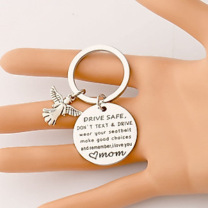 KUIYAI Drive Safe Gift I Love You Mom Keychain Mother Gift Driving Safety Gift Guardian Angel(drive safe mom)