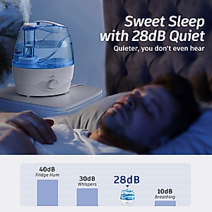 2200ml Humidifiers for Bedroom, Cool Mist Humidifier for Home Nightlight, Adjustable 360°Rotation Nozzle, 30Hrs Run-Time 28dB, BPA-Free Auto-Shut Off Humidifier for Large Room, Easy to Clean (White)