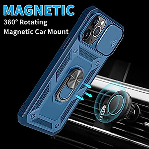 Pompvla for iPhone 11 Pro Case with 2Tempered Glass Screen Protectors,Bulit-in Magnetic Kickstand Ring & Camera Cover Shockproof Military Grade Drop Heavy Duty Protection Men5.8 inch[Not for iP11]Blue