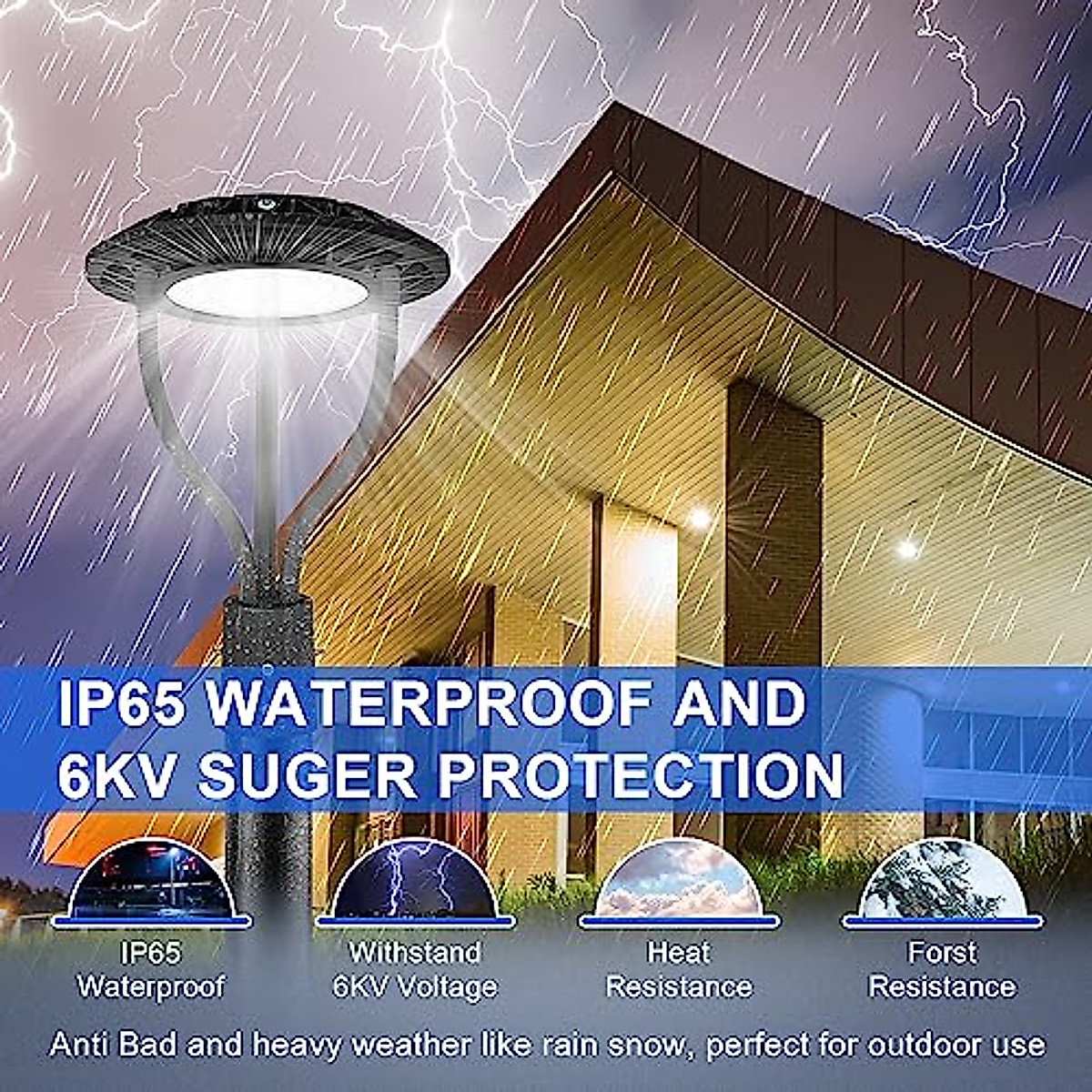 LED Post Top Light with Dusk to Dawn Photocell,80W/100W/120W/150W Power Tunable,3CCT 3000K-4000K-5000K,Outdoor Post Light LED Circular Pole Light,for Parking Lot Garden Lighting,IP65 DLC&ETL Listed