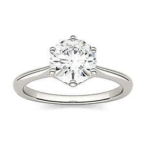 Charles & Colvard Forever One 7.5mm Round Cut Moissanite Solitaire Engagement Ring for Women | 1.5 cttw DEW | Lab Grown | Solid 14K White Gold with Rhodium | Size 6