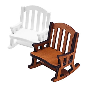KONTONTY 2pcs Dollhouse Rocking Chair Living Room Chair Dollhouse Model Chairs Dolls Rocking Scene Mini Rocking Chair Fairy Garden Chair Doll House Rocking Chairs Retro Decor Birch Coffee