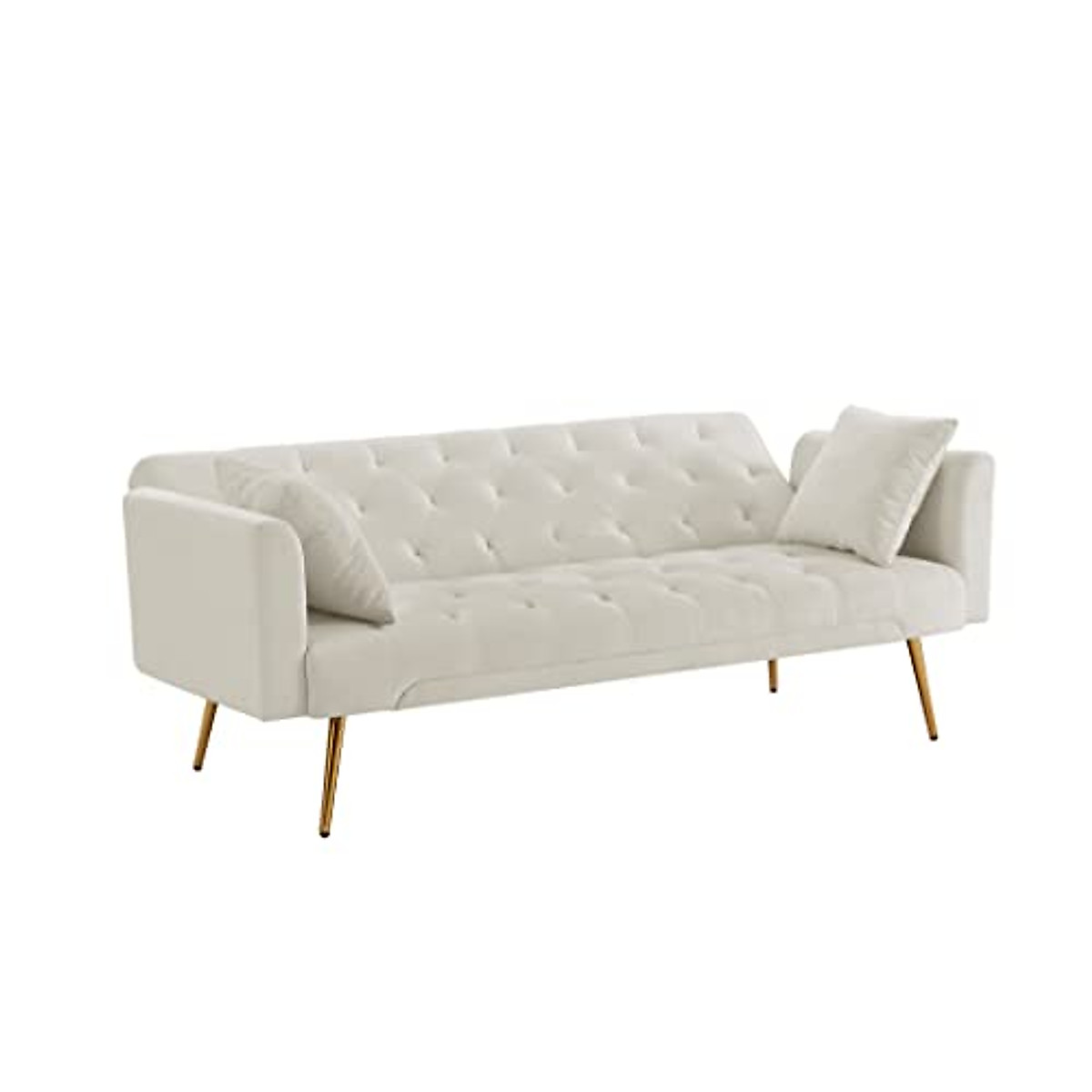 ERYE Beige 3-in-1 Upholstered Futon Loveseat Convertible Sleeper Bed,2-Seaters Sofa & Couch Soft Cushions Love Seat Daybed for Small Space Living Room Napping Velvet Metal Legs