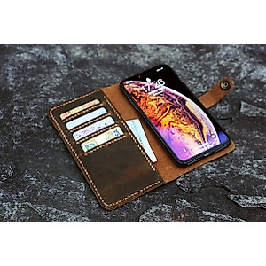 Personalized leather Wristlet iPhone 15 14 13 12 Pro Max wallet case/distressed leather iPhone 14 plus 13 12 mini wallet cover IP05MW-B