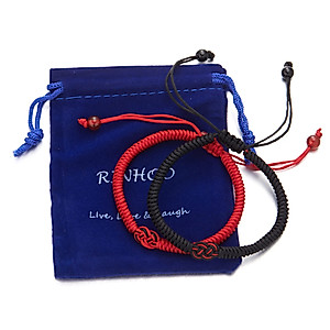 RINHOO Red Black Mix White Infinity Love Multicolor Lucky Bracelet for Men Women Tibetan Lucky Amulet Knot Bracelet Woven Thread String for Friend and Couple Peace and Protection (2PCS Black+Red)