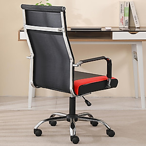Black and Red Office Desk Chair with Wheels Arm, Leather Ergonomics Desk Chairs Computer Home Office Sturdy Chair