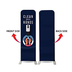BannerBuzz Touch-Free Dispenser Floor Stand Kit Touchless Machine with Clean Your Hands Fabric Banner Stand Best for Hospital, Home, School, Office- 2 X 6.5 Ft (Double Side Print, Theme: 3)