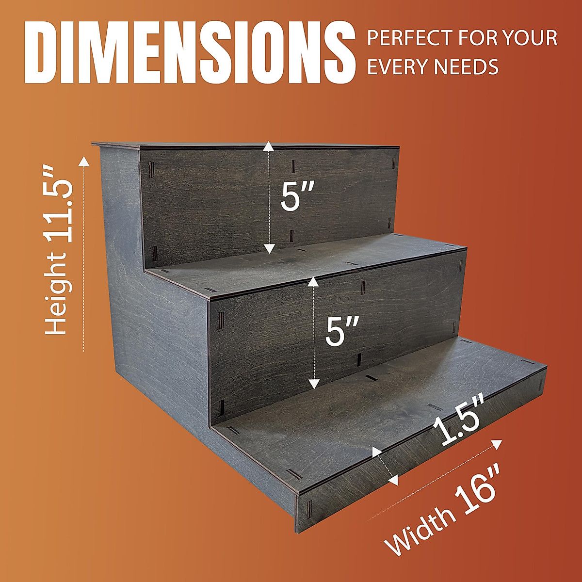 Versatile 3-Tier Wooden Portable Display Stand | Ideal for Craft Shows, Farmers Markets, and Tradeshows | Easy Assembly | Bottles, Soap, CBD, Jewelry, Cups, Tumblers, and Coasters (Black, STRAIGHT)…