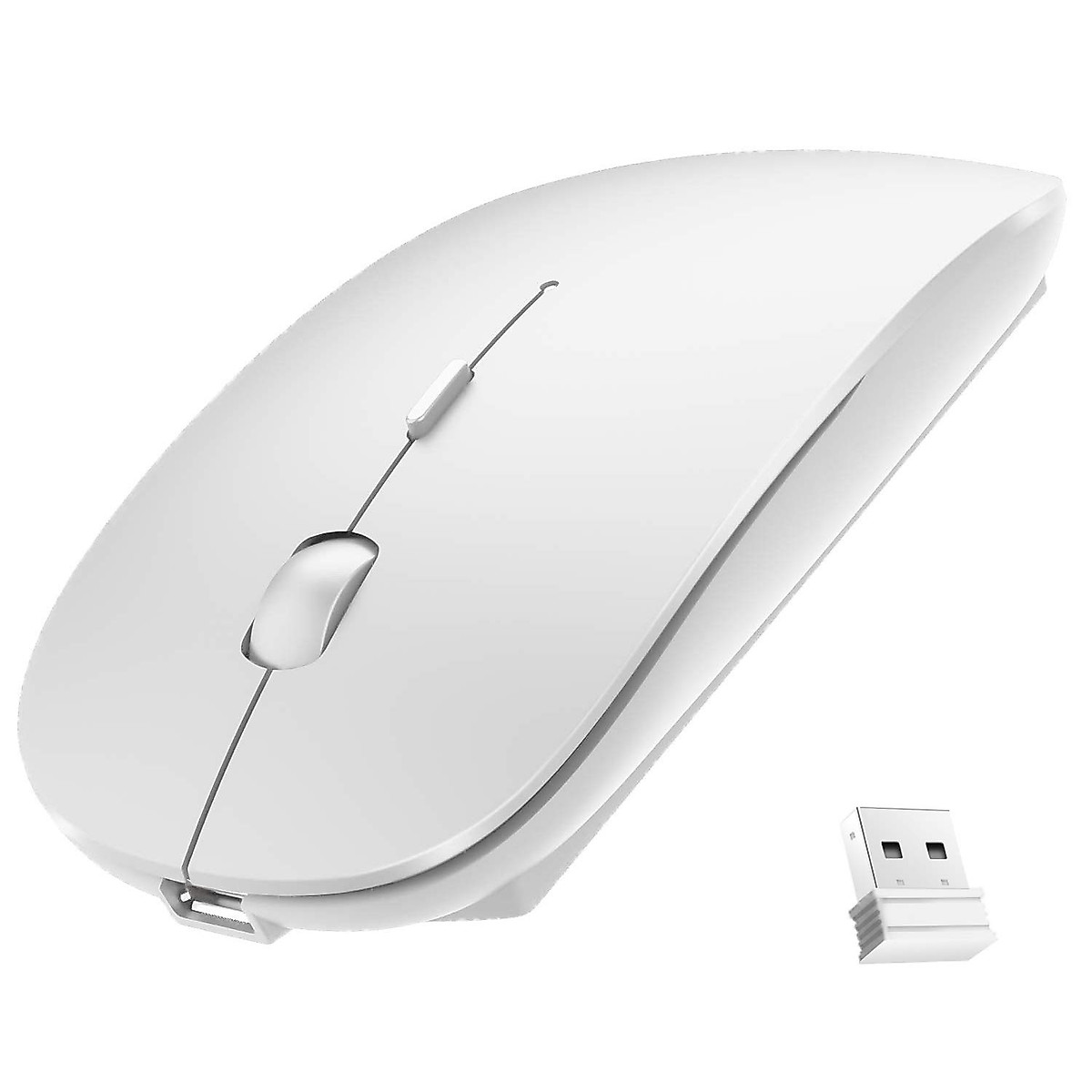 Bluetooth Wireless Mouse, Dual Mode Slim Rechargeable Wireless Mouse Silent Cordless Mouse with Bluetooth 4.0 and 2.4G Wireless, Compatible with Laptop, PC, Windows Mac Android OS Tablet (White)