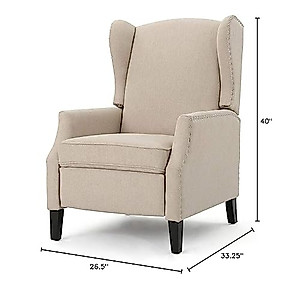 GDFStudio Westeros Traditional Wingback Fabric Recliner Chair (Wheat)