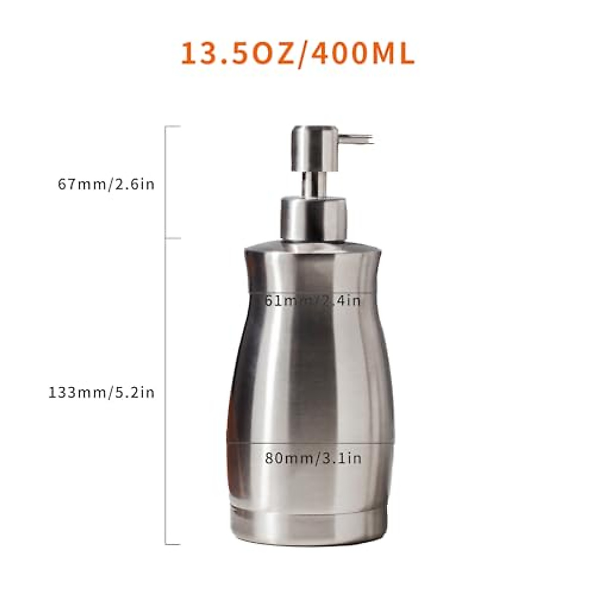 ZEBEYIMA Brushed Stainless Steel Countertop Soap Dispenser Rust and Leak Resistant Hand Soap Pump with Funnel for Kitchen Countertops and Bathroom Dispensers (13.5 oz/400 ml)…