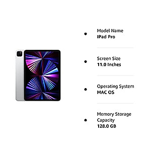 2021 Apple 11-inch iPad Pro (Wi‑Fi, 128GB) - Silver (Renewed)