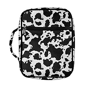 WELLFLYHOM Cow Print Bible Cover for Women Bible Bags with Handle Boho Blossoms Bible Cover Case Book Cover Church Tote Bag Study Bible Covers Bible Accessories