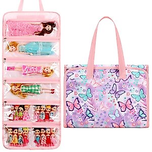 Octsky Toy Dolls Storage Bag Tote Carrying Case Compatible with LOL Surprise Toys Dolls Omg, Hanging Organizer Storage Bag with 8 Clear Window Pockets, Bag Only (03-Butterfly Purple)