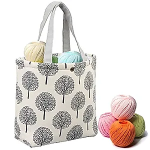 Wusteg Knitting Tote Bag with Button Portable Yarn Storage Bag Canvas Knitting Bag for Yarn Skeins Crochet Hooks Knitting Needles and Other Small Accessories