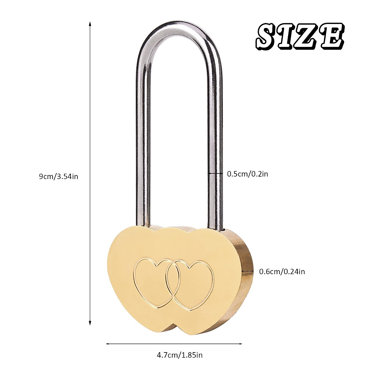 VeYocilk 3.5" 50mm Love Lock Double Heart Padlock Without Key for Lovers Wedding,Valentines,Anniversary,Travel(NO Key)