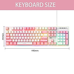Camiysn Gaming Keyboard, Wired Keyboard with RGB Backlit, Full Size Keyboard with White&Pink Mixed Color Keycaps, Keyboard with 26 Keys Anti-ghosting for Computer/PC/Laptop/Mac/Windows/Office