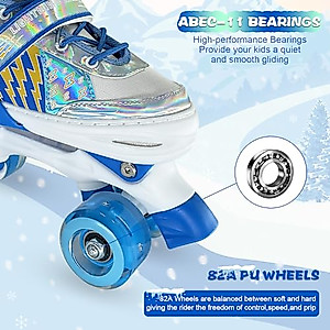 whicow Roller Skates for Boys Girls, 4 Sizes Adjustable Quad Skates for Kids with All Light up Wheels, Full Protection for Toddler's Indoor and Outdoor Sports (Blue, Medium (3Y-6Y US))