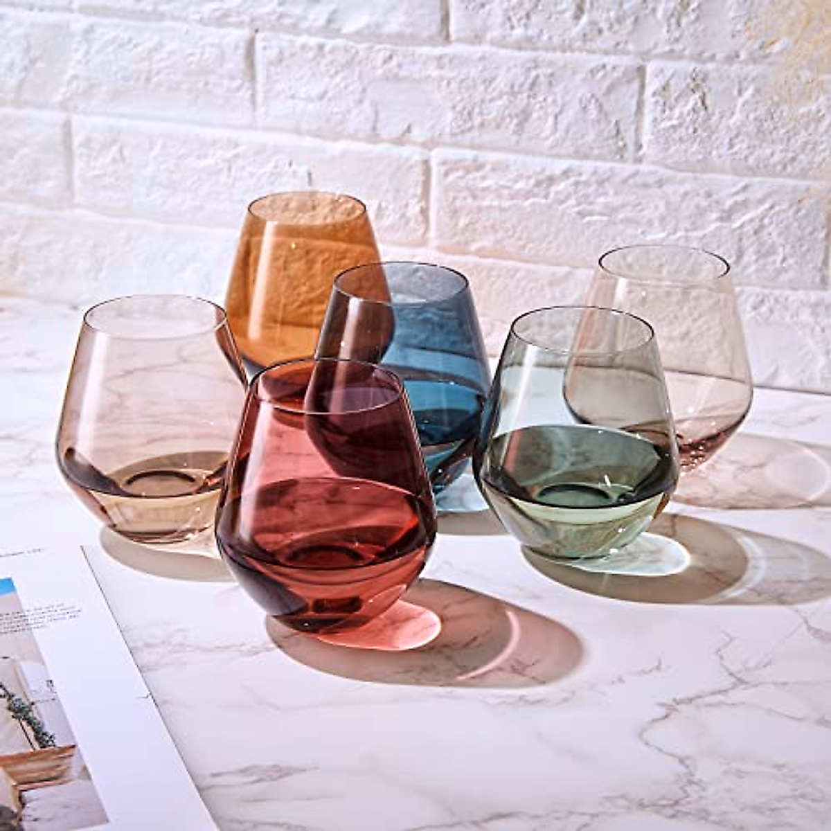Colored Wine Glasses Set of 6 Crystal, Gift For Her, Him, Wife, Friend, Mom - Luxury Multi Color Glassware Large 16 oz Glasses, Unique Italian Style Tall Drinkware - Dinner, Color Beautiful Glassware