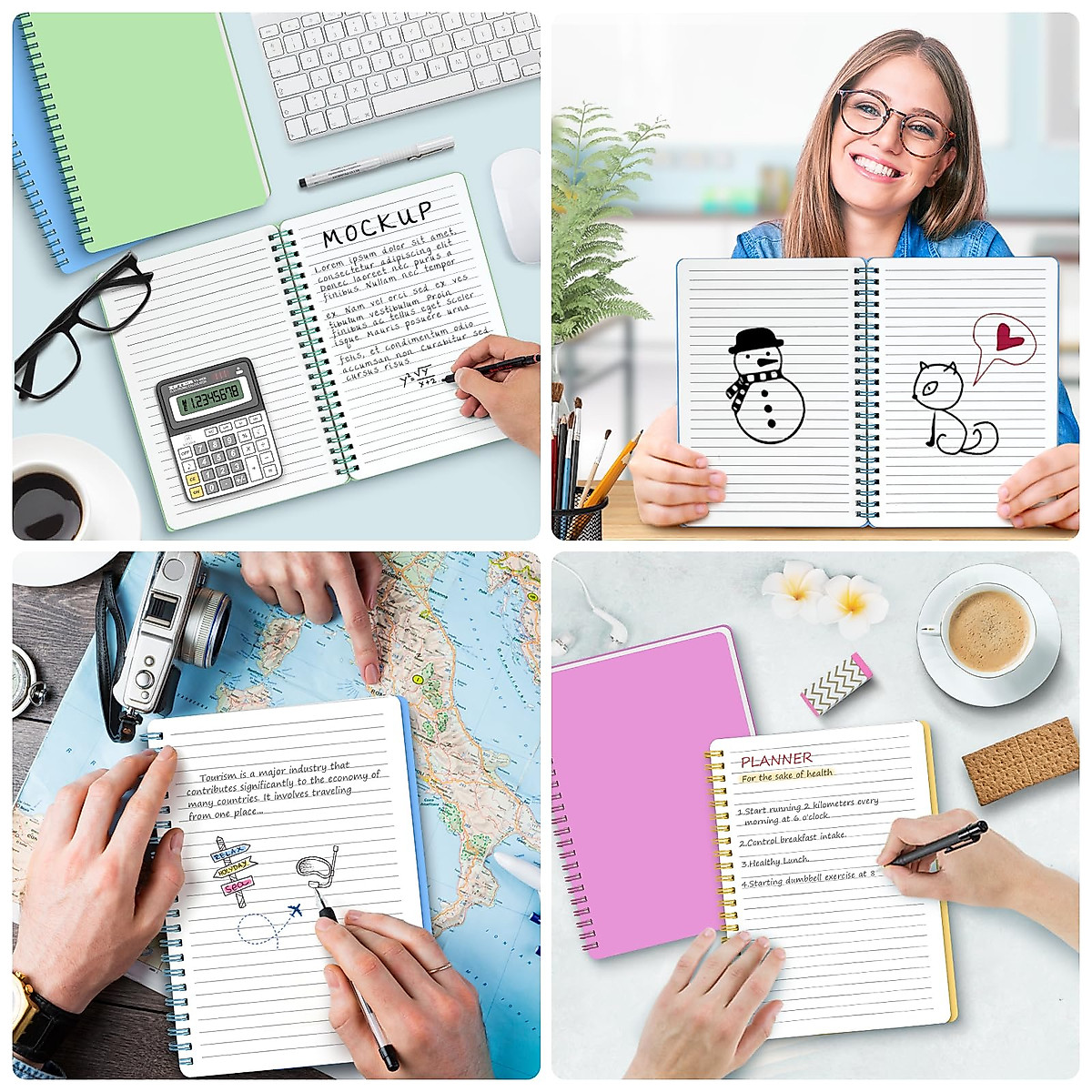 YEEBAY Spiral Notebook, 5.7" x 8.3" College Ruled Notebook with 4 Colors Spiral Journals, 80 Sheets/160 Pages Per Journal with Twin-Wire Binding, Thick Plastic Hardcover and 8mm Ruled Lined